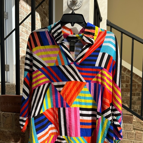 Ali Miles | Tops | Ali Miles Multicolor Geometric Blouse | Poshmark